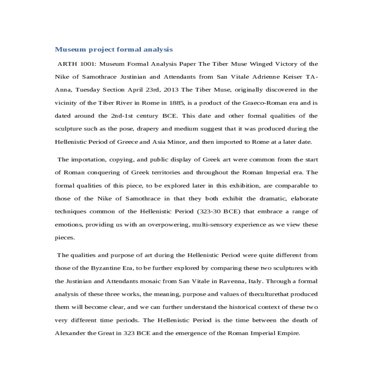 comparing and contrasting formal qualities the tiber muse