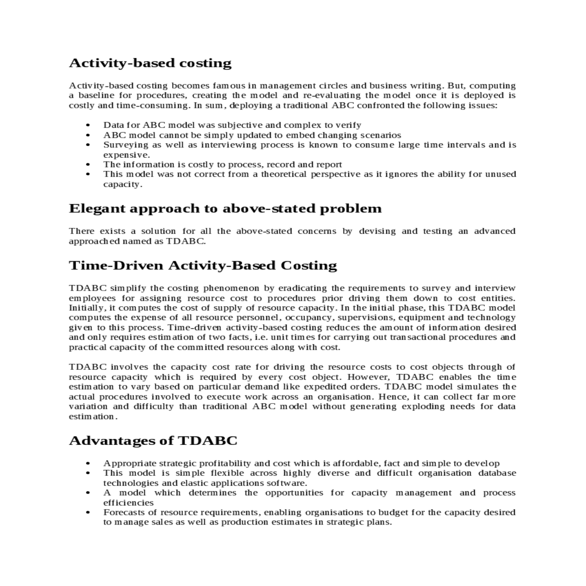 this tdabc model computes the expense all resource personnel