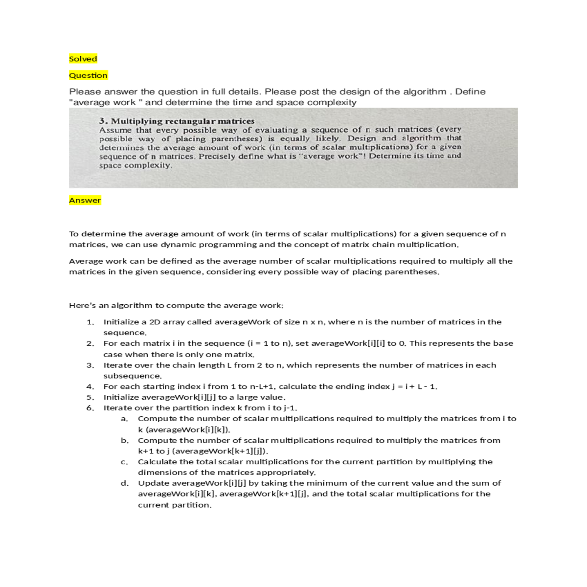 define average work and determine the time and space complexity student ...