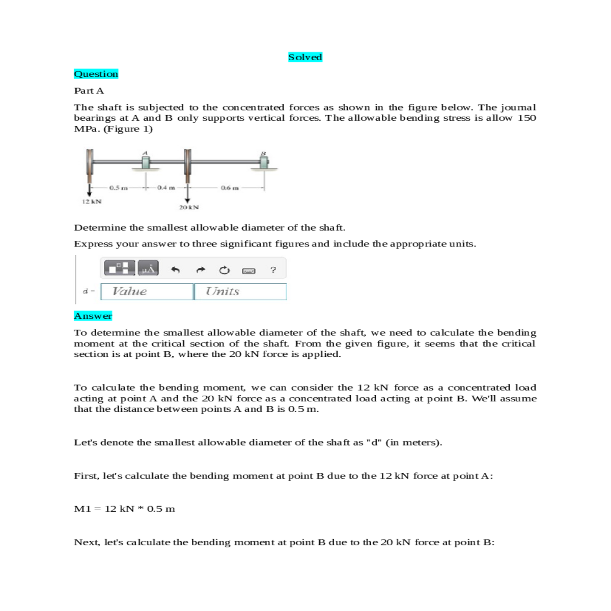 where the force applied calculate the bending moment