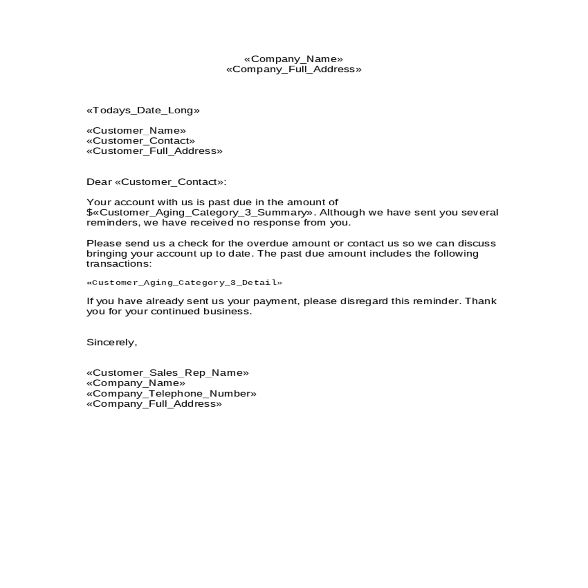 thank you for your continued business