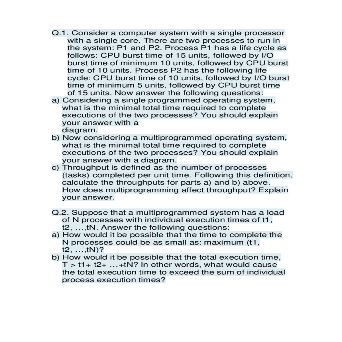 process has life cycle follows cpu burst time units