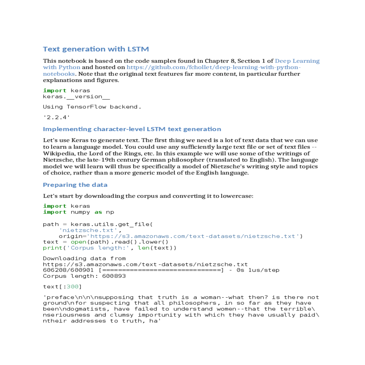 Implementing Characterlevel Lstm Text Generation