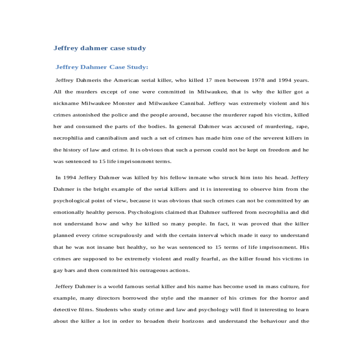 jeffrey dahmer case study
