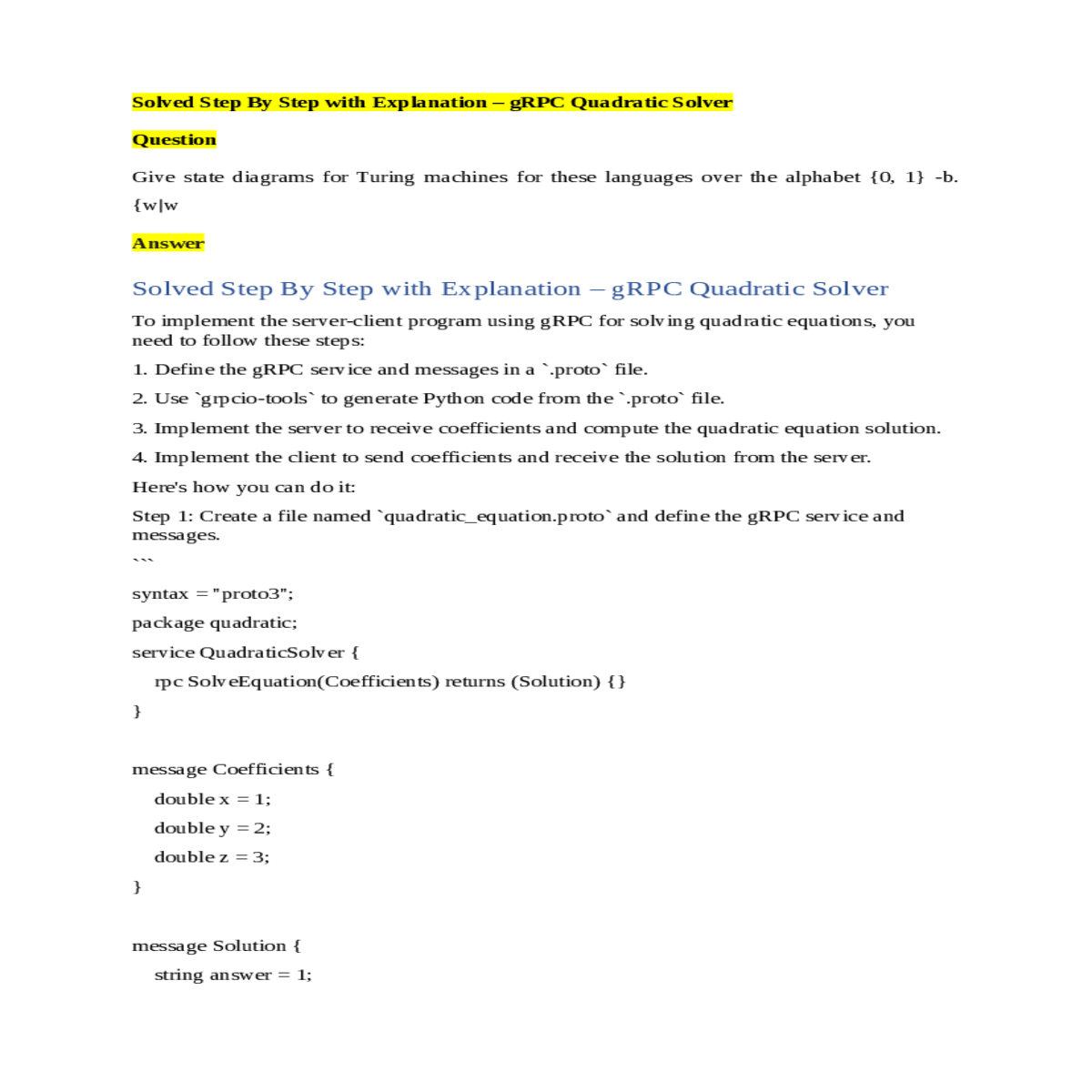 solved step by step with explanation – grpc quadratic solver