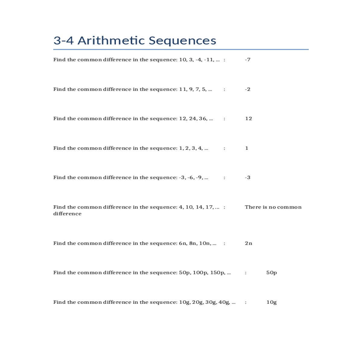 pfind the common difference the sequence
