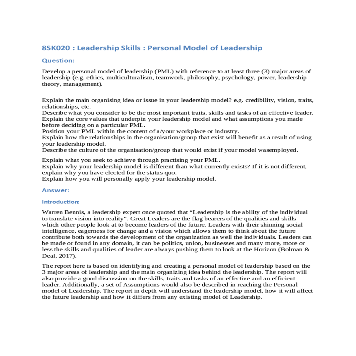 core values and assumptions in leadership style