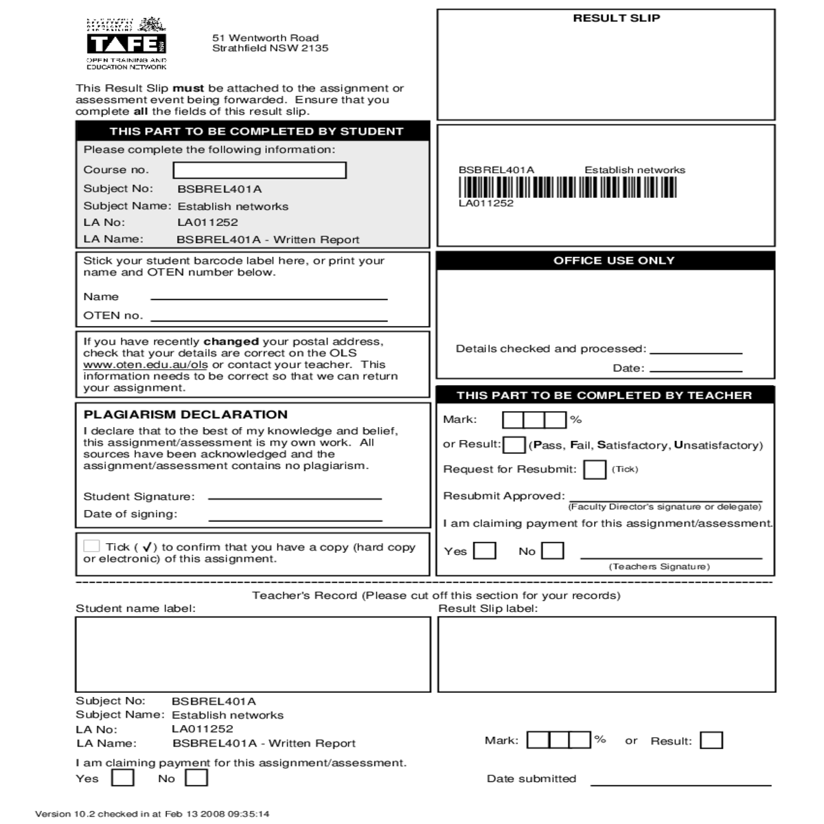 print your name and oten number below oten