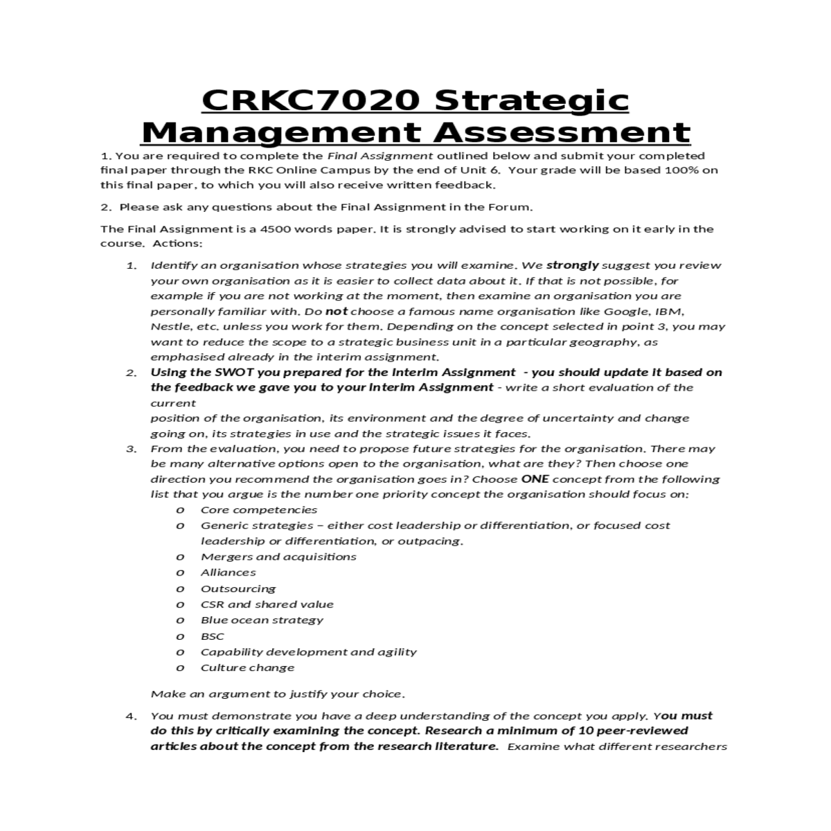 crkc7020 strategic management assessment
