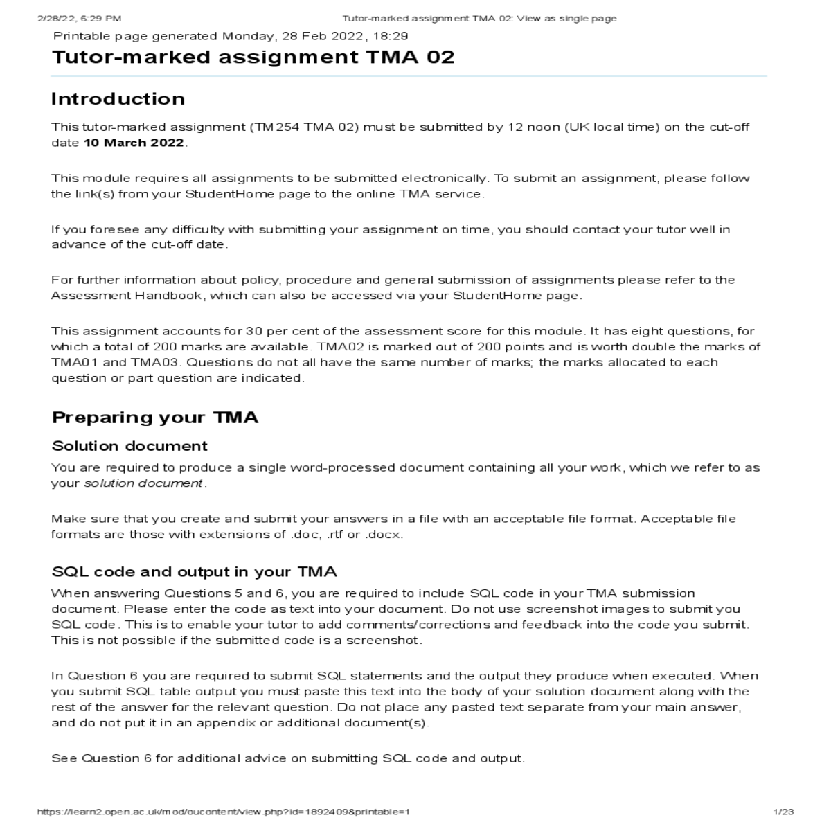tma marked out points and worth double the marks tma and tma
