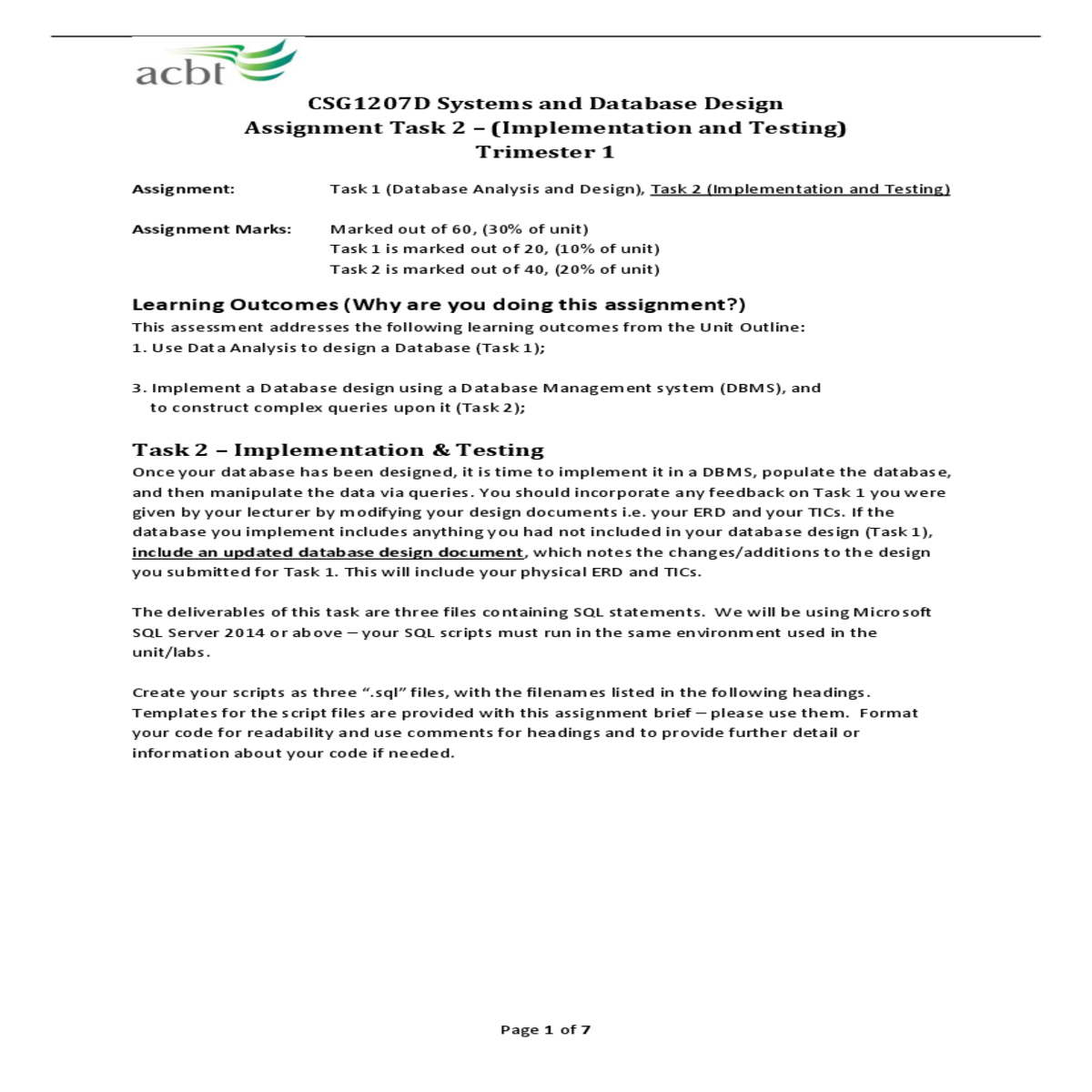 use data analysis design database task
