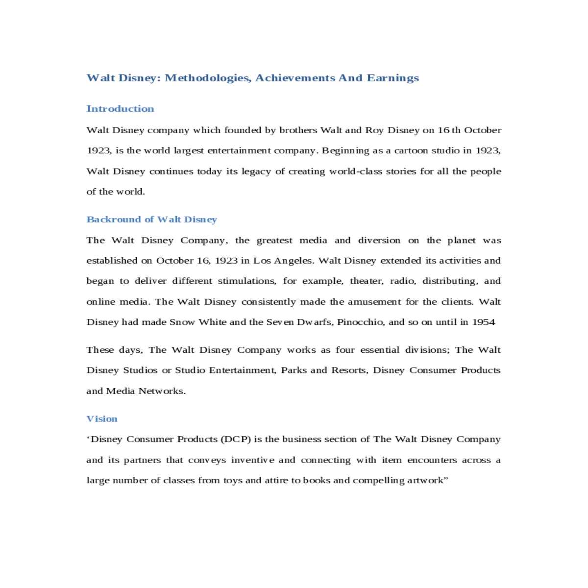 research methodology of walt disney