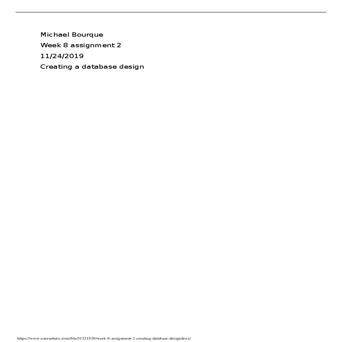 michael bourque week assignment creating database design