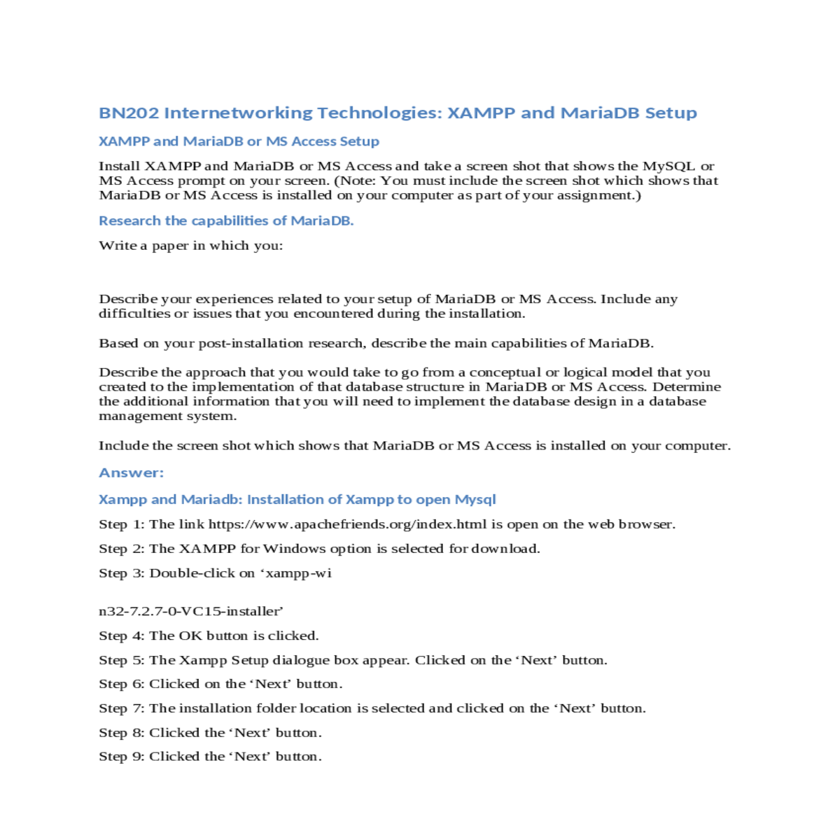 xampp and mariadb installation of xampp to open mysql