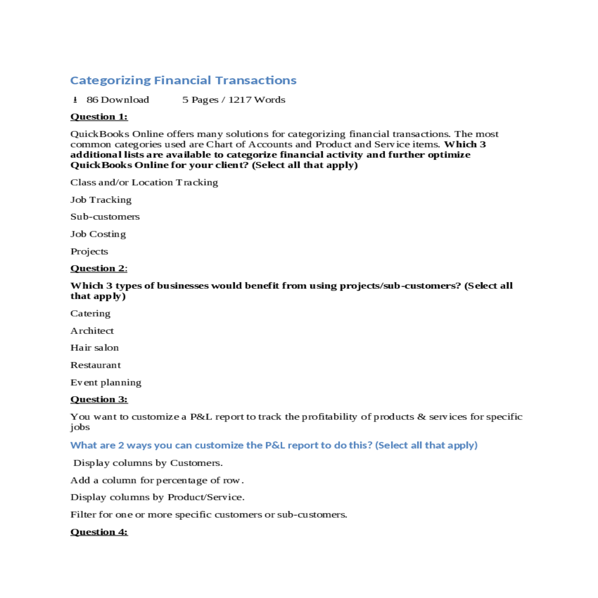 categorizing financial transactions
