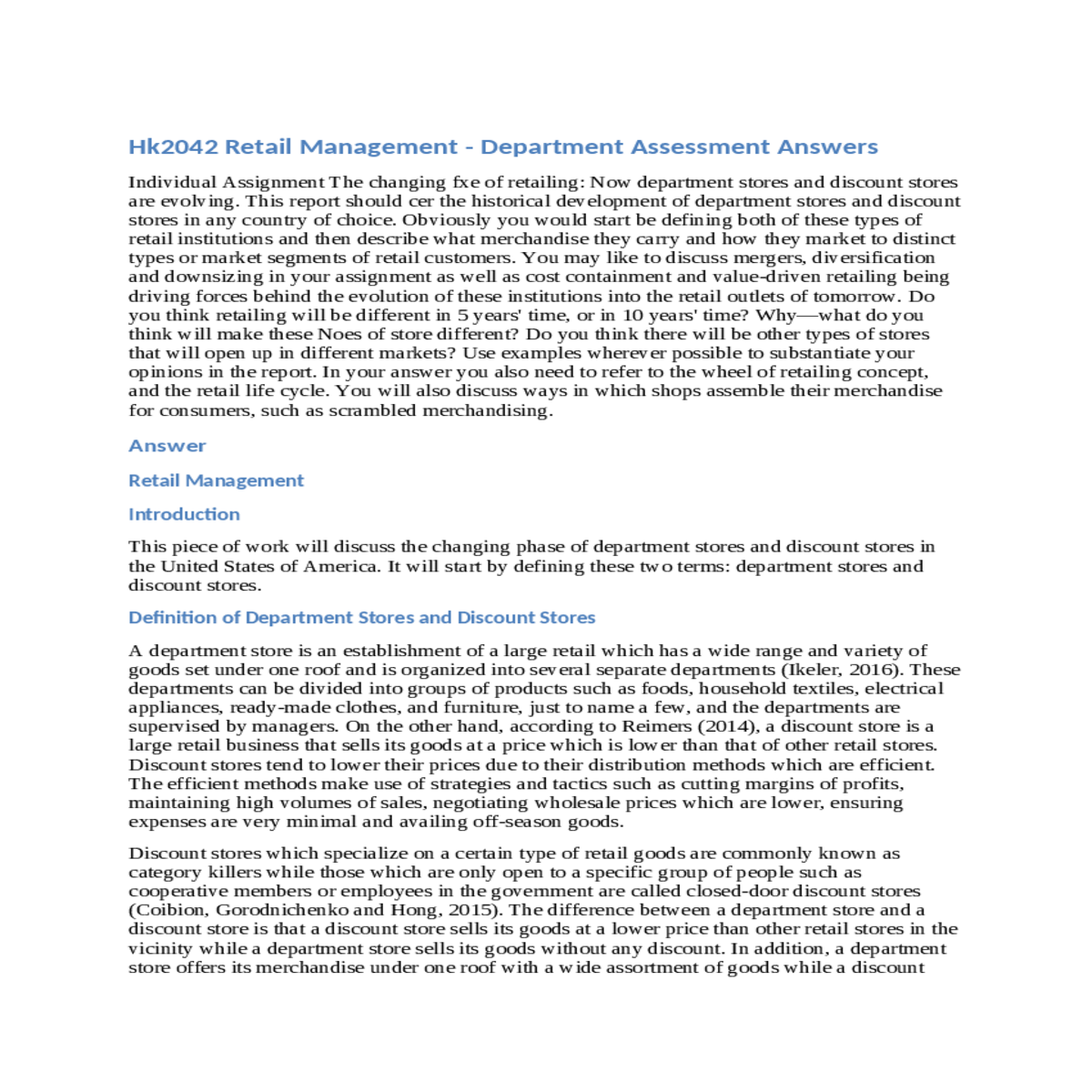 definition of department stores and discount stores