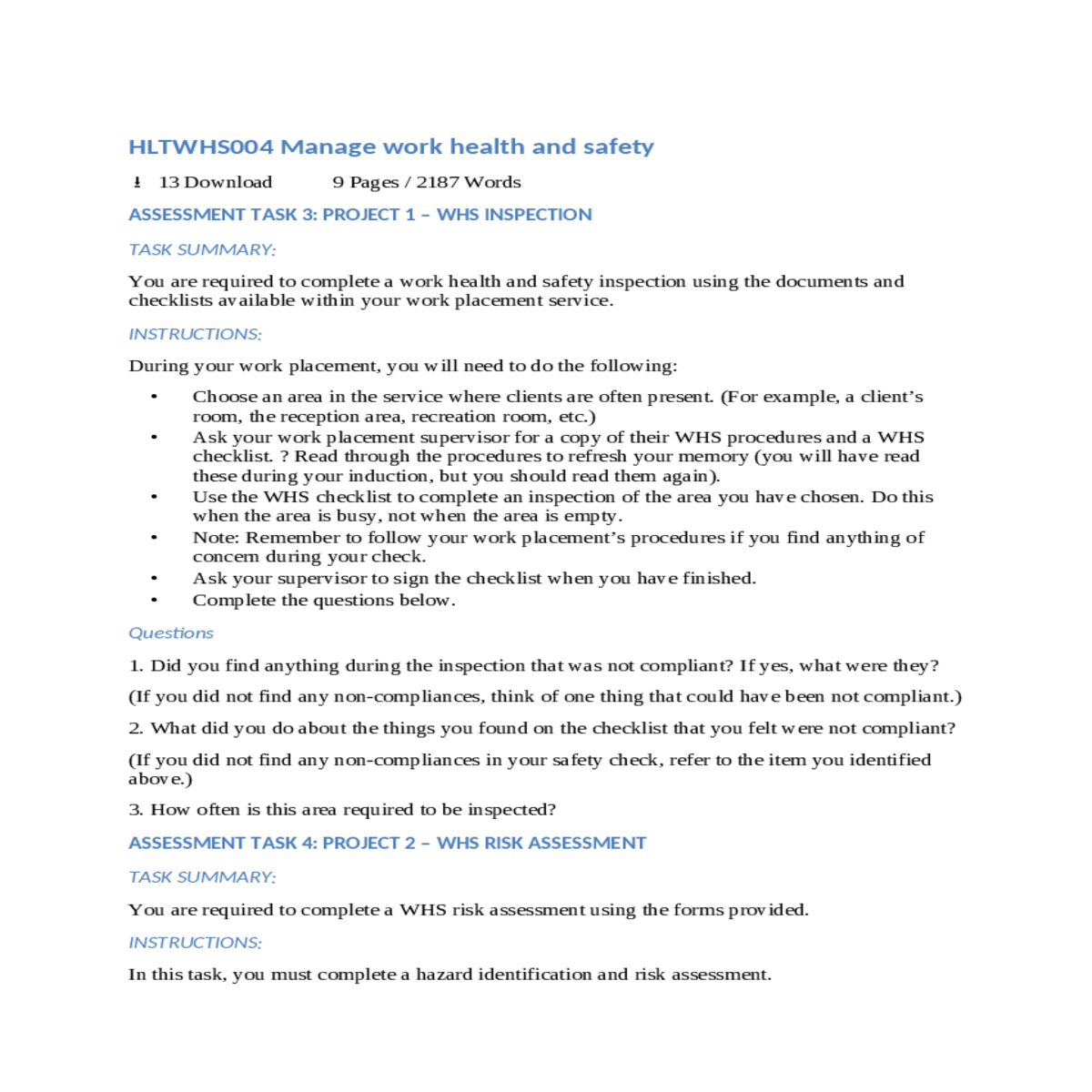 assessment task 3 project 1 – whs inspection
