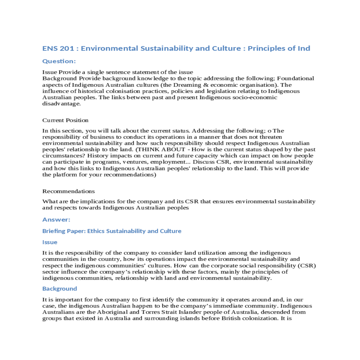 briefing paper ethics sustainability and culture