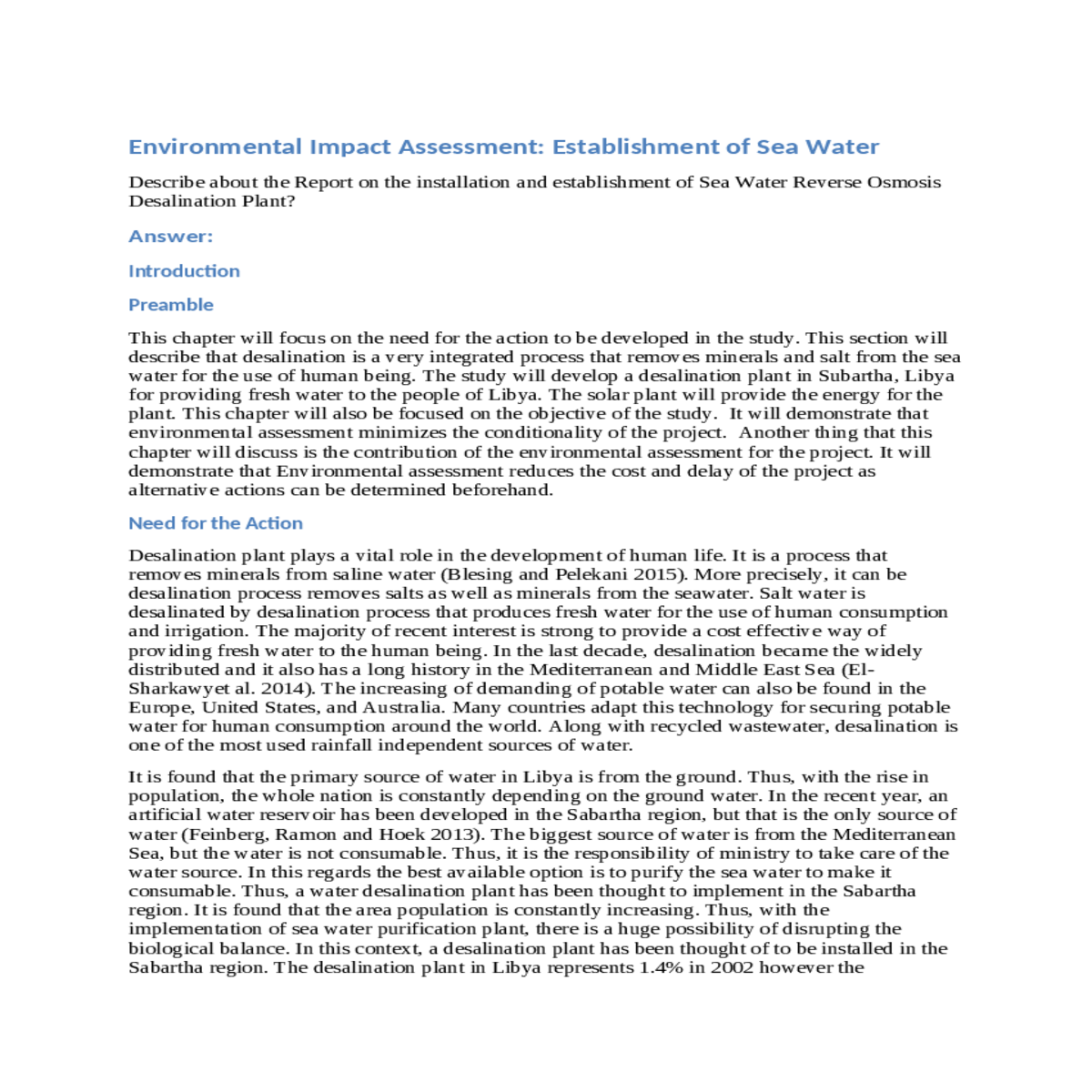 direct impact of desalination process and its significance