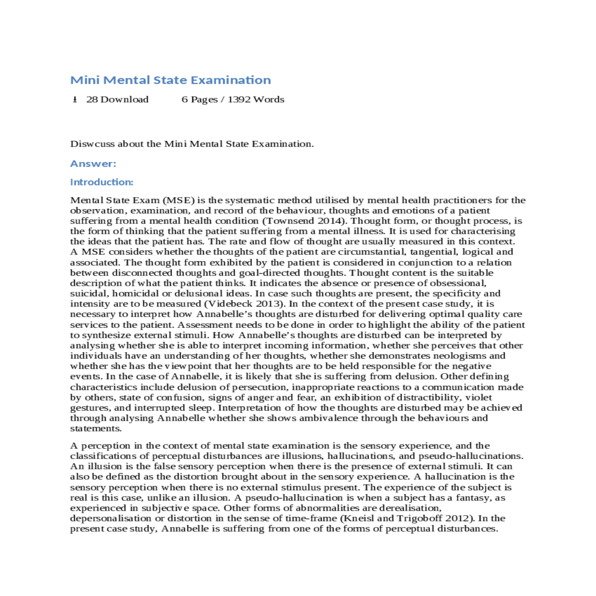 mini mental state examination