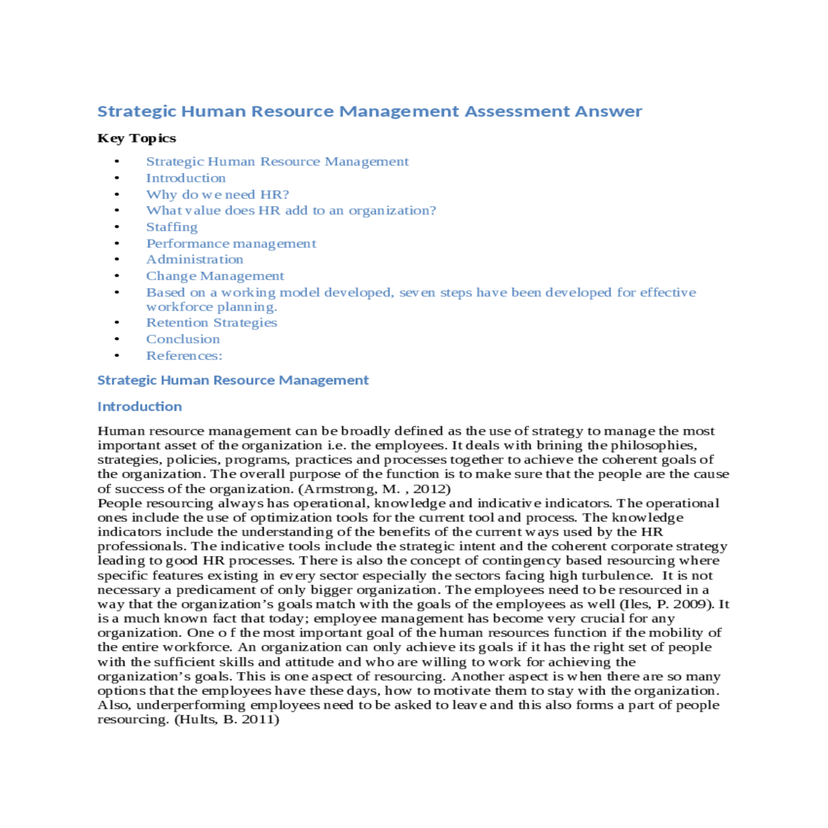 strategic human resource management assessment answer