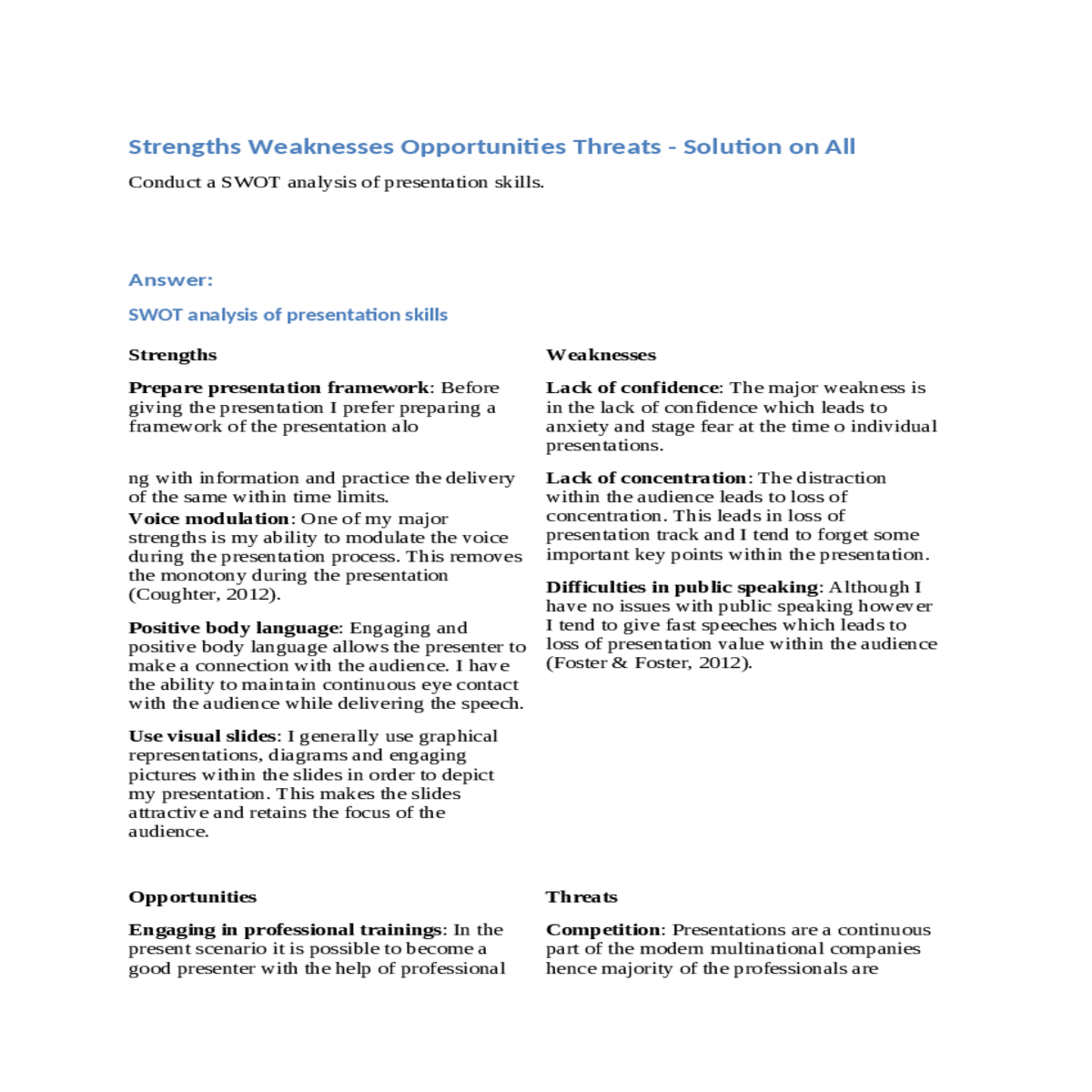 swot analysis of presentation skills