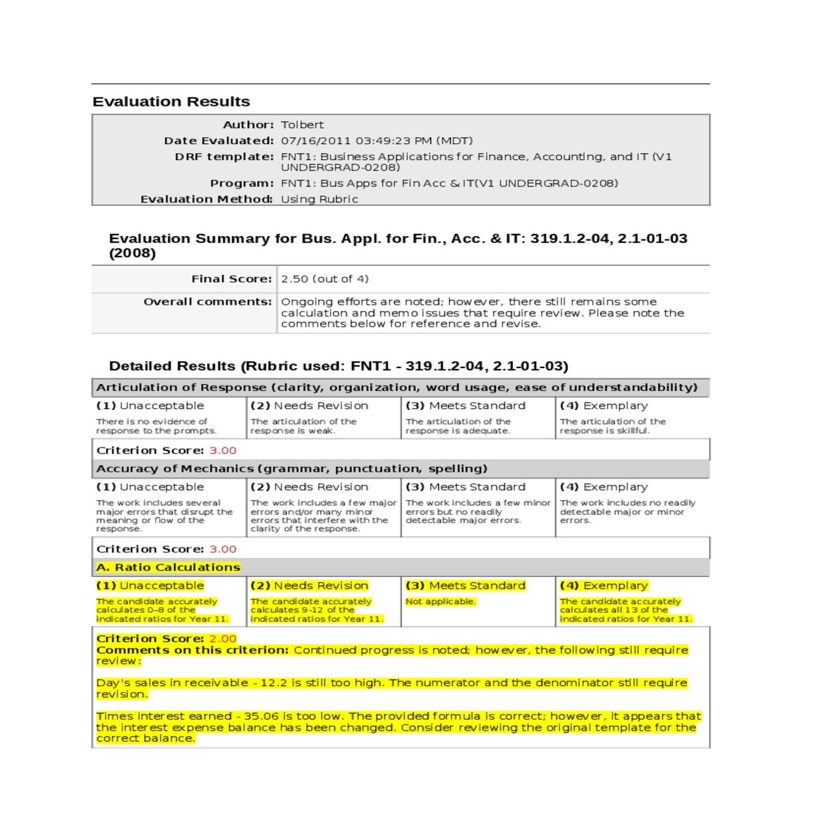 please review the following based the updated calculations