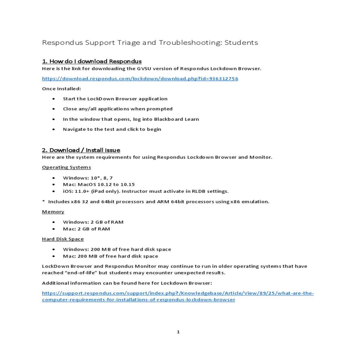 respondus support triage and troubleshooting students
