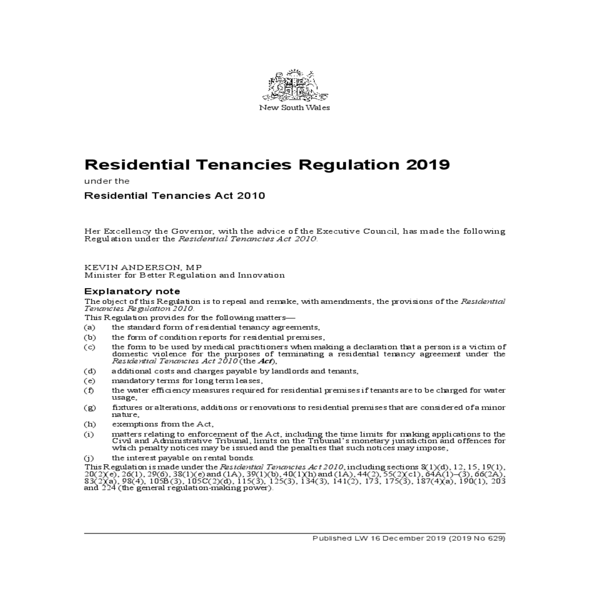 the act means the residential tenancies act note