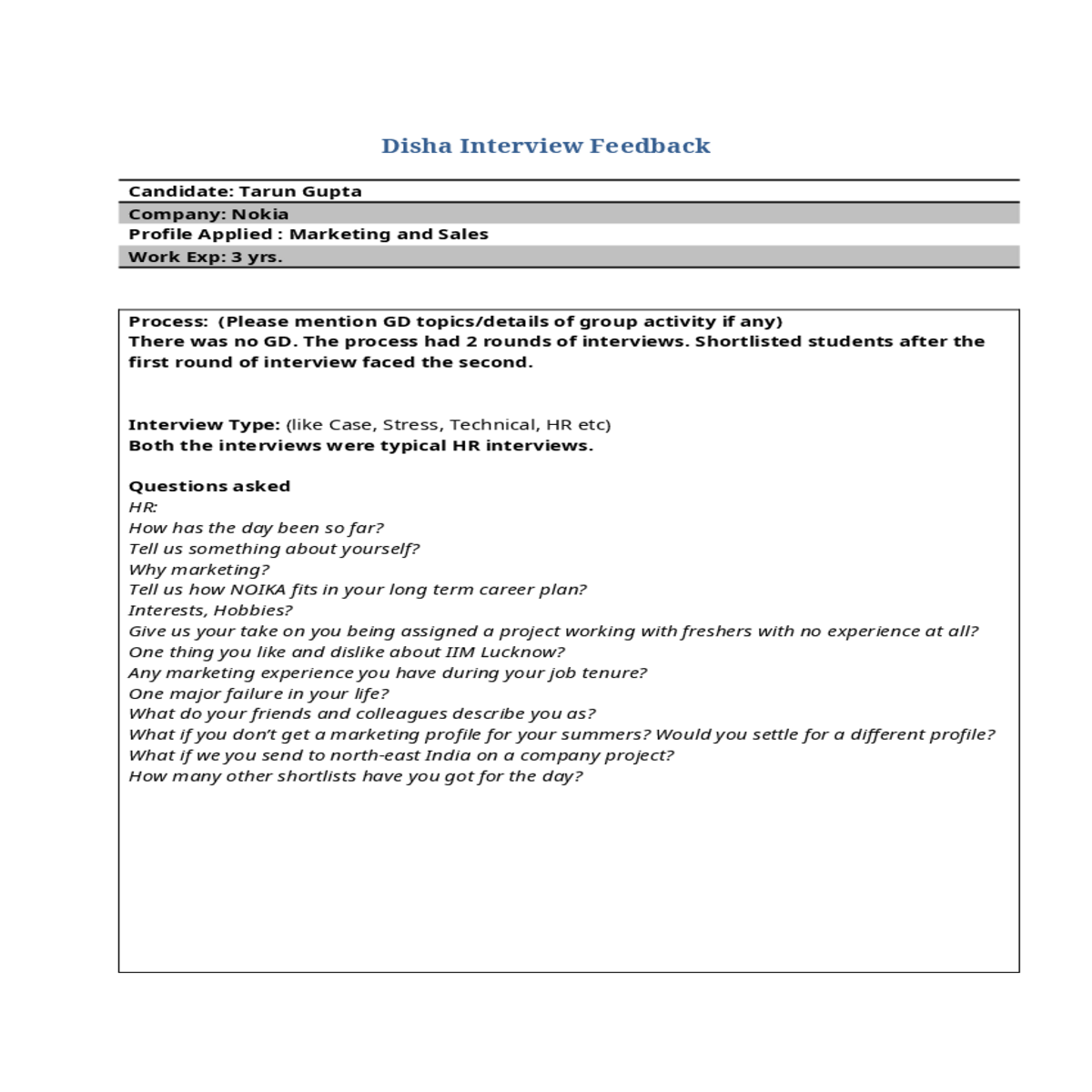 the process had rounds interviews