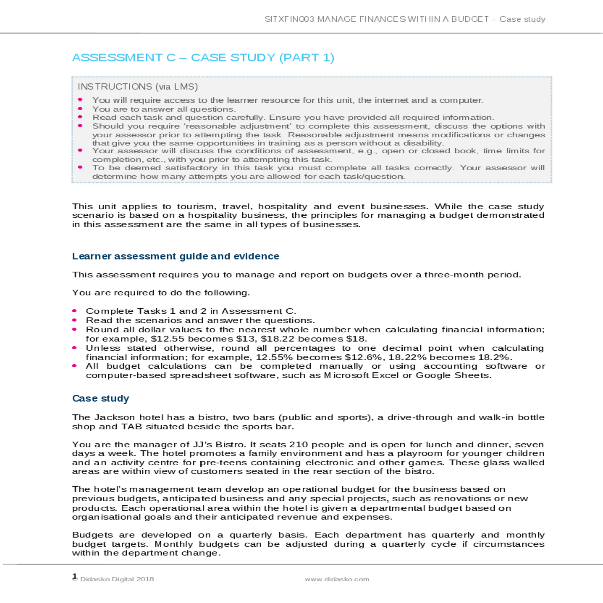 learner assessment guide and evidence