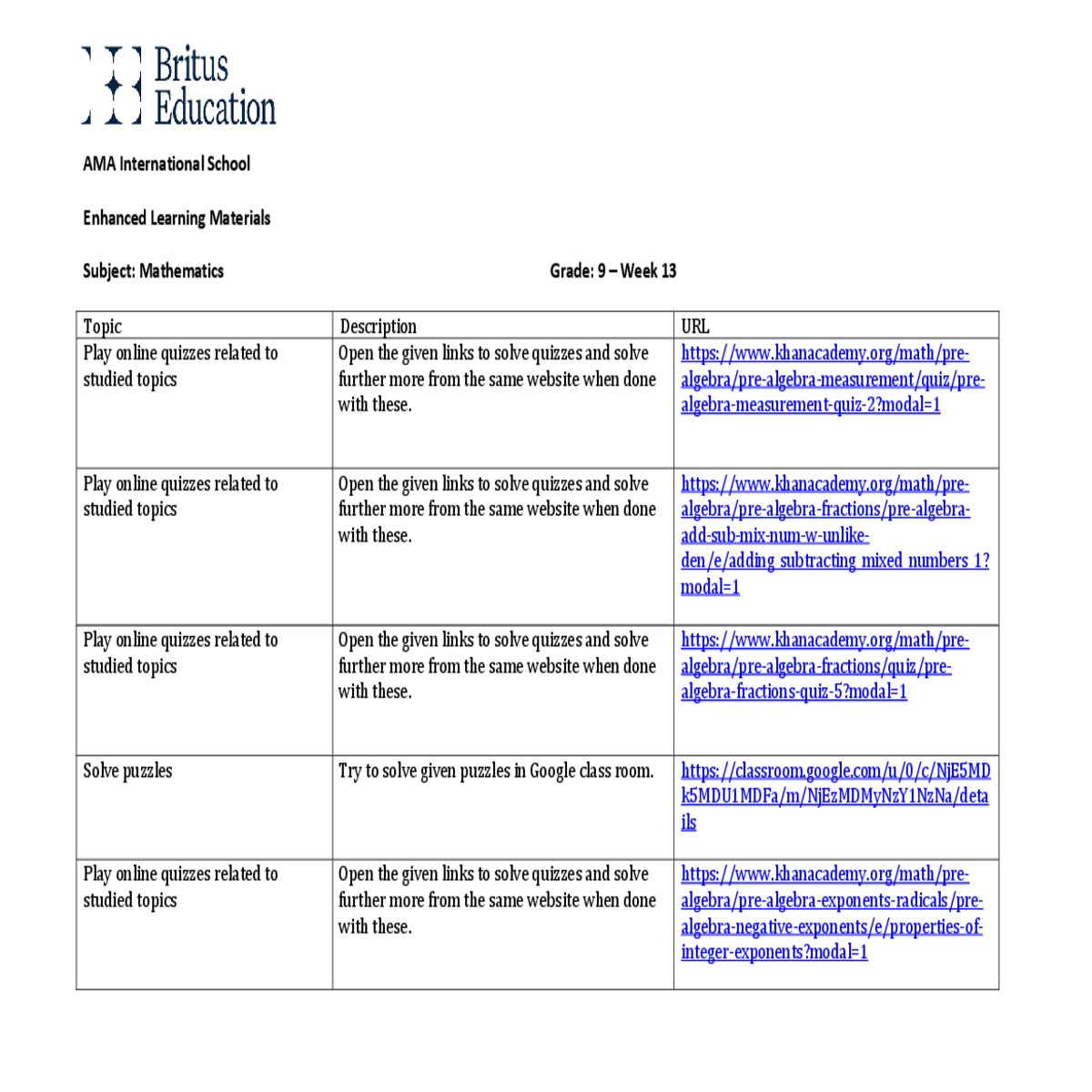 ama international school enhanced learning materials subject ma