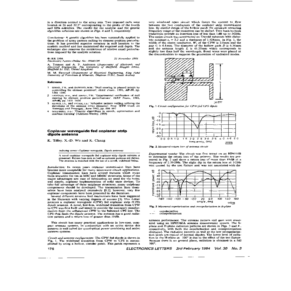 Coplanar Waveguide Fed Coplanar Strip Dipole Antenna K Tilley X