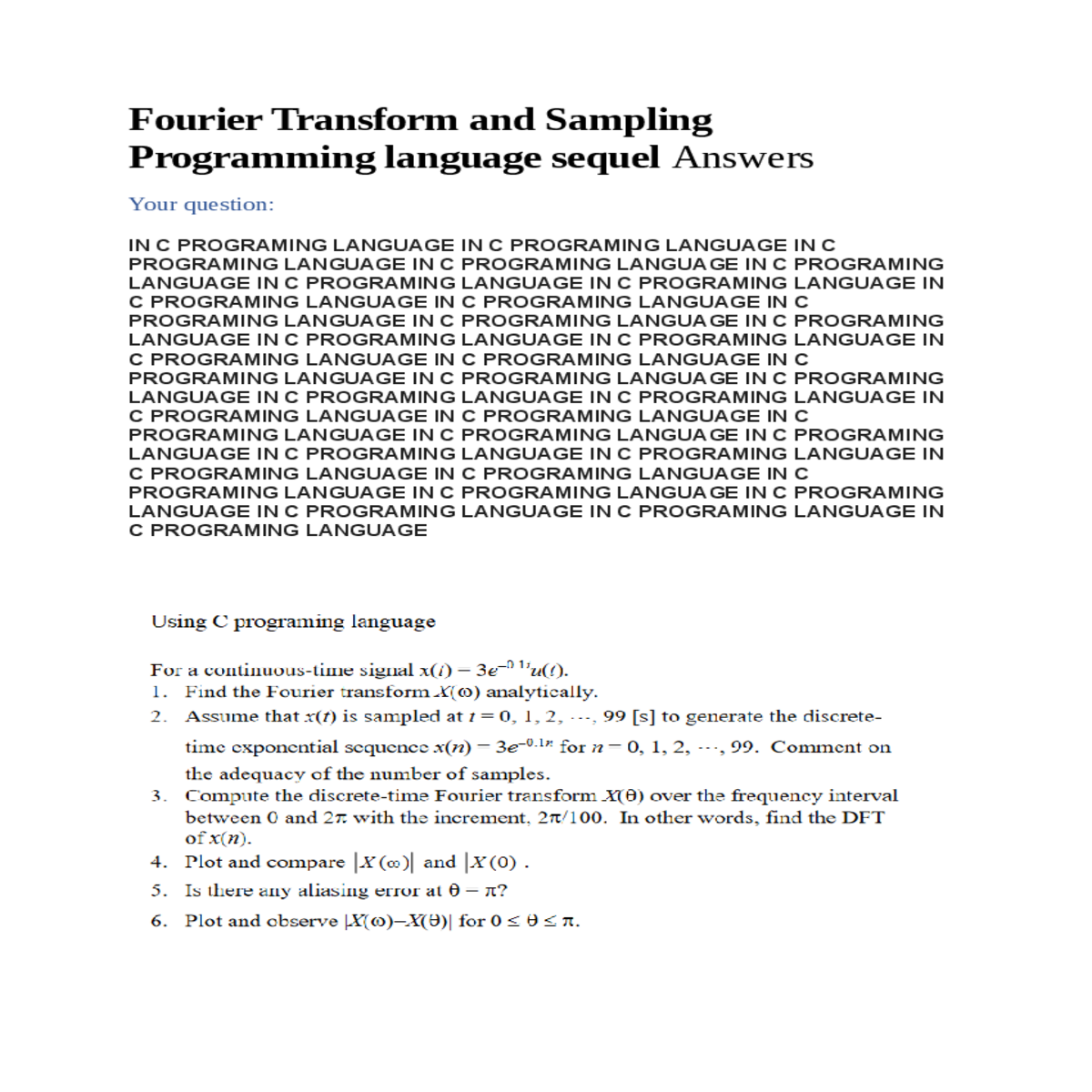 Compute The Discretetime Fourier Transform Dft Compute The Dft