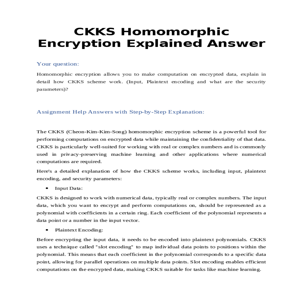 Ckks Homomorphic Encryption Explained Answer