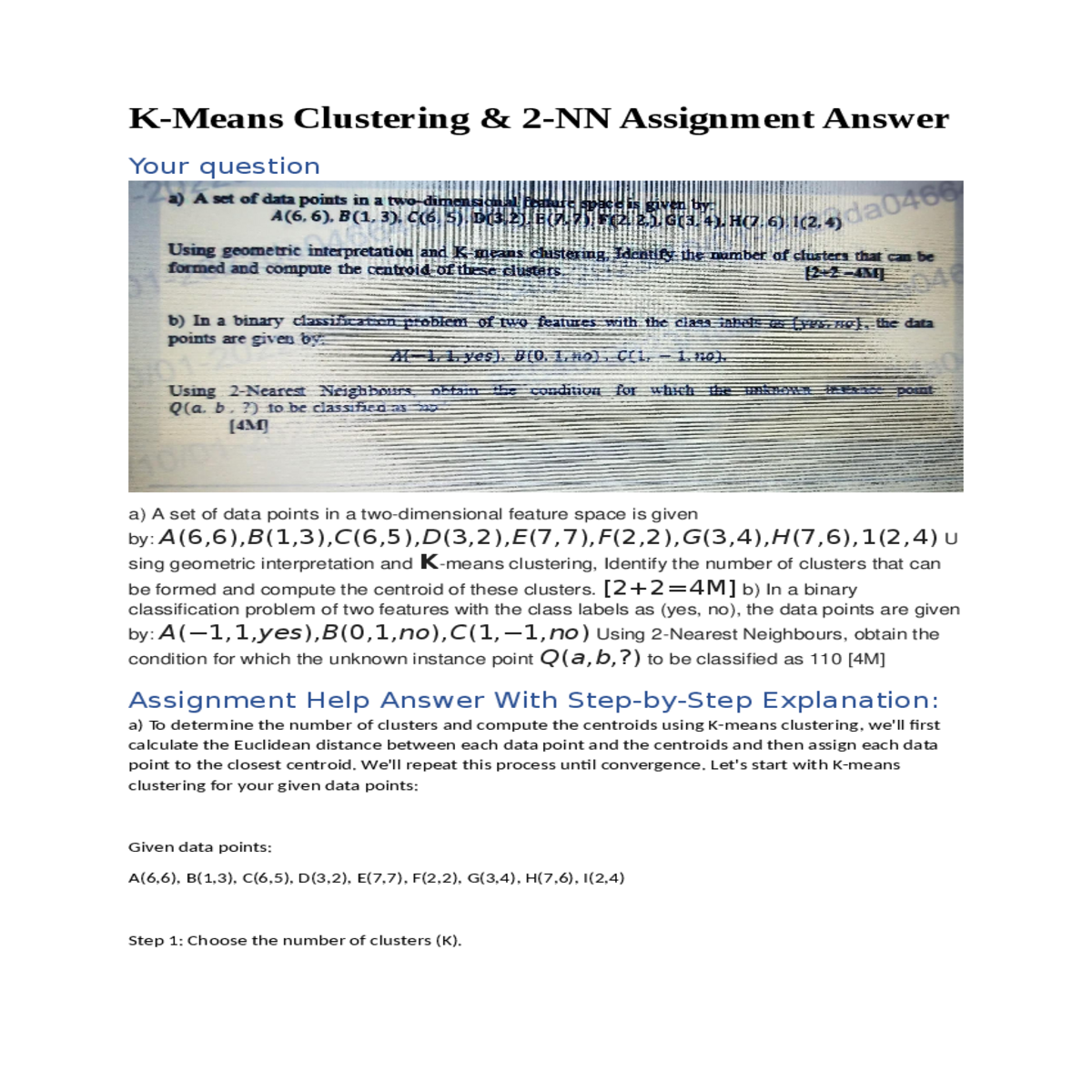 kmeans clustering assignment answerstudent submitted image