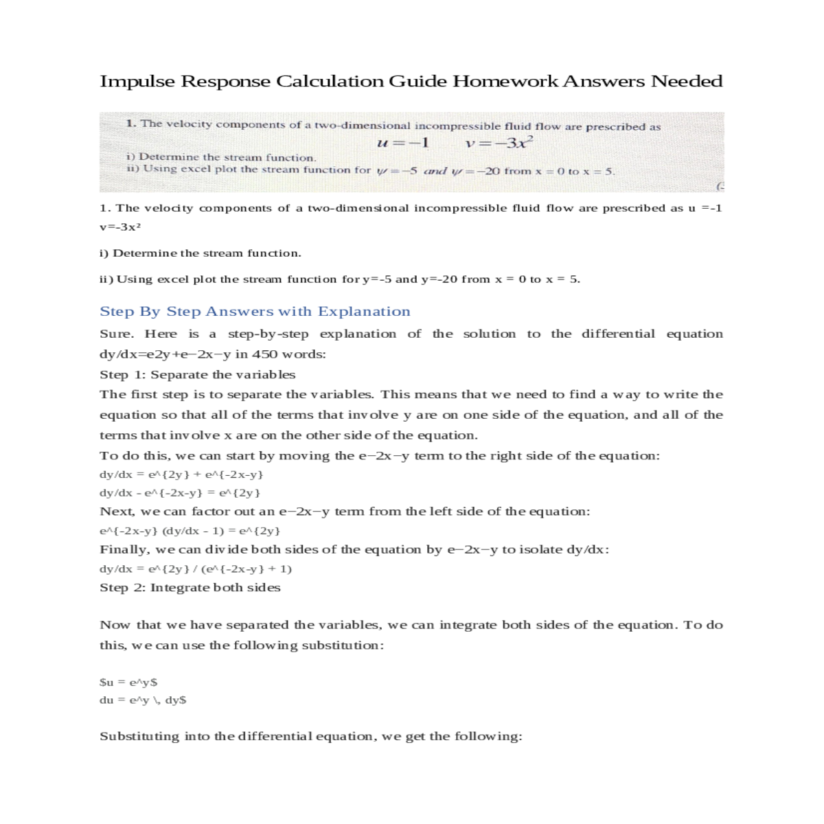 impulse response calculation guide homework answers needed