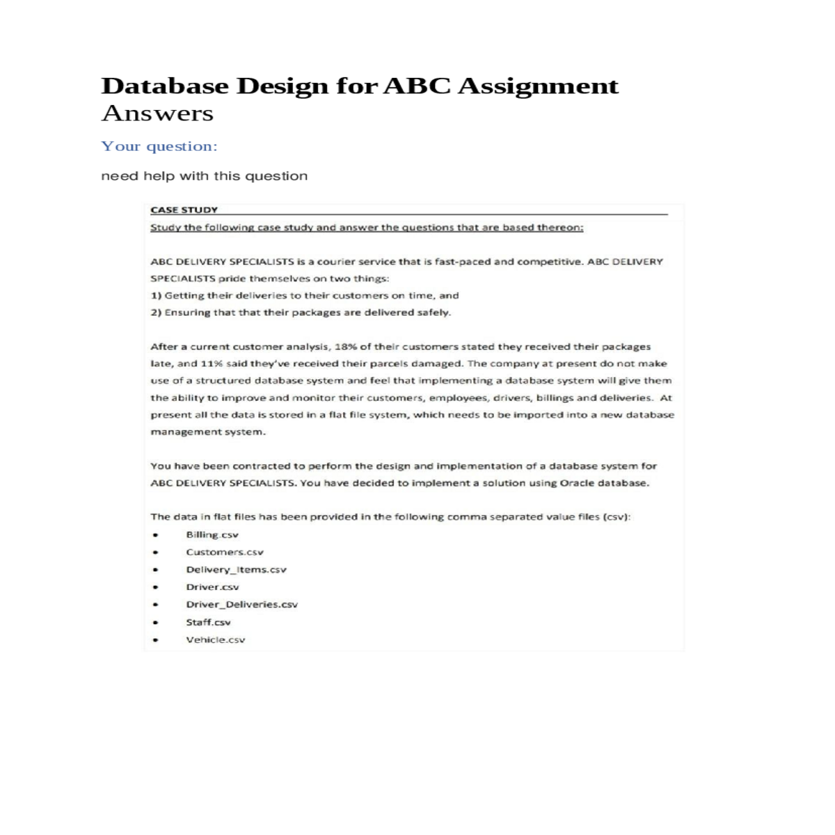 database design for abc assignment answers