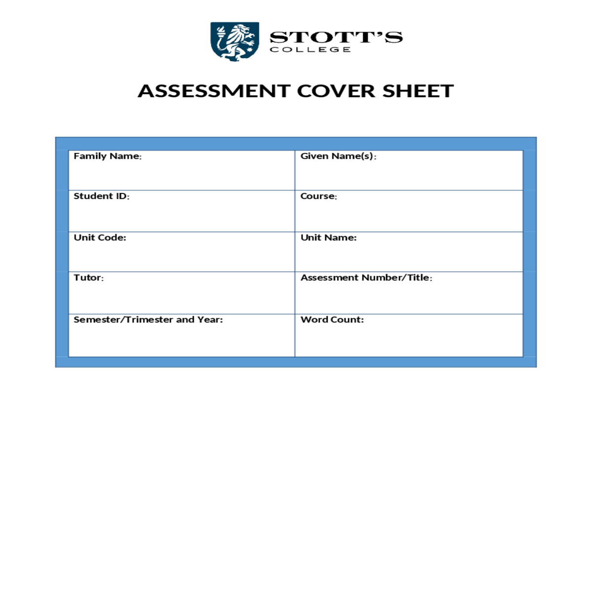 assessment cover sheet