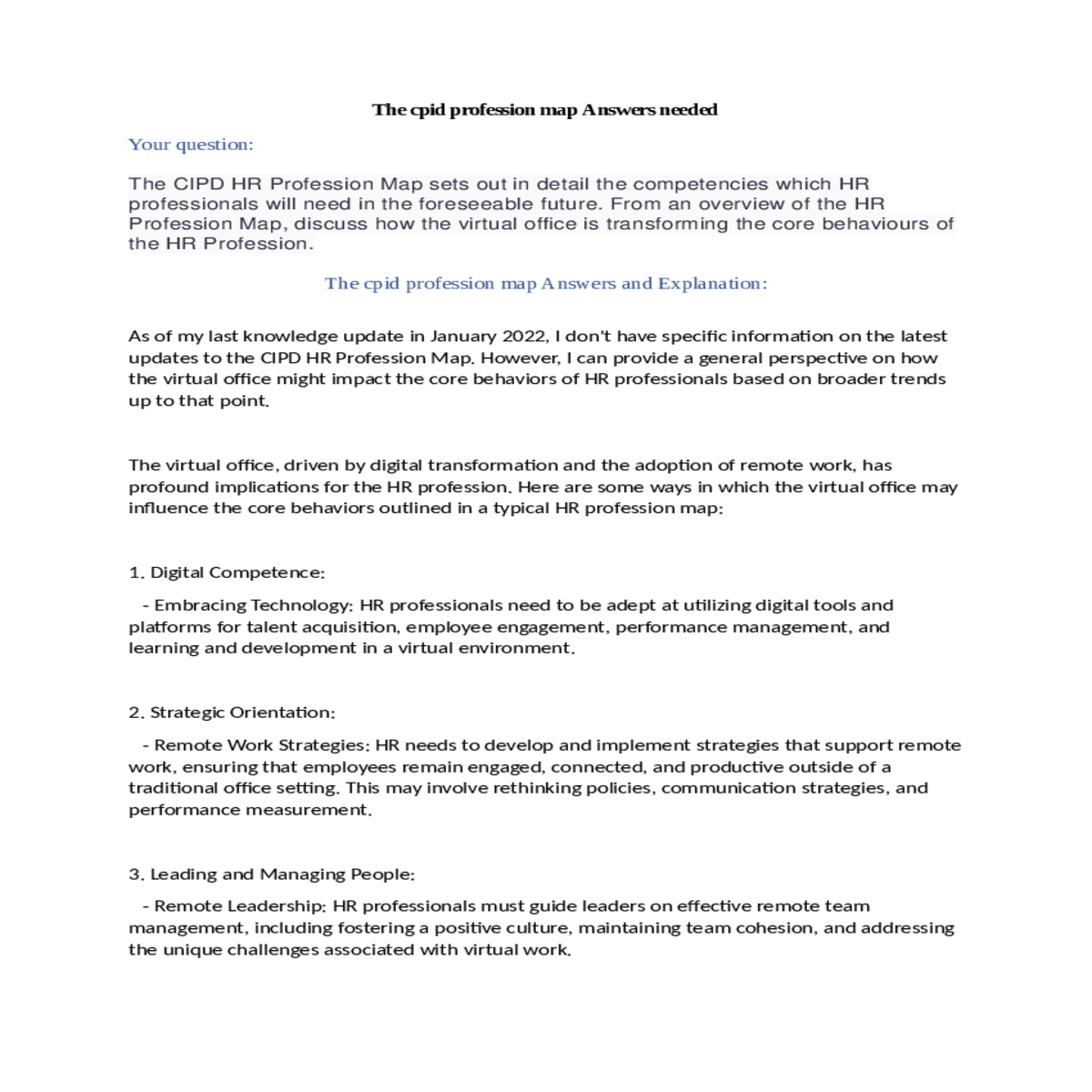 the cpid profession map answers needed