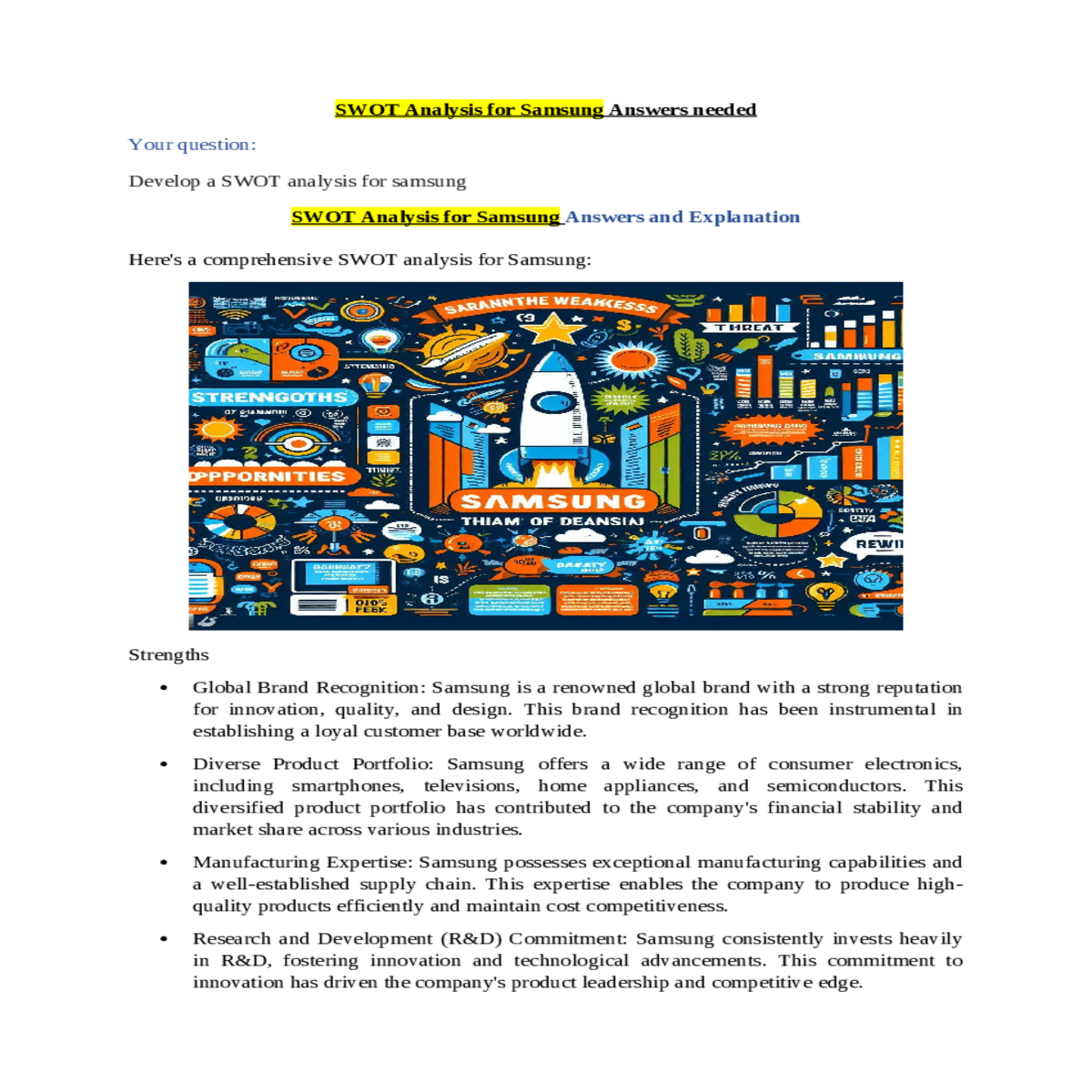 swot analysis for samsung answers needed