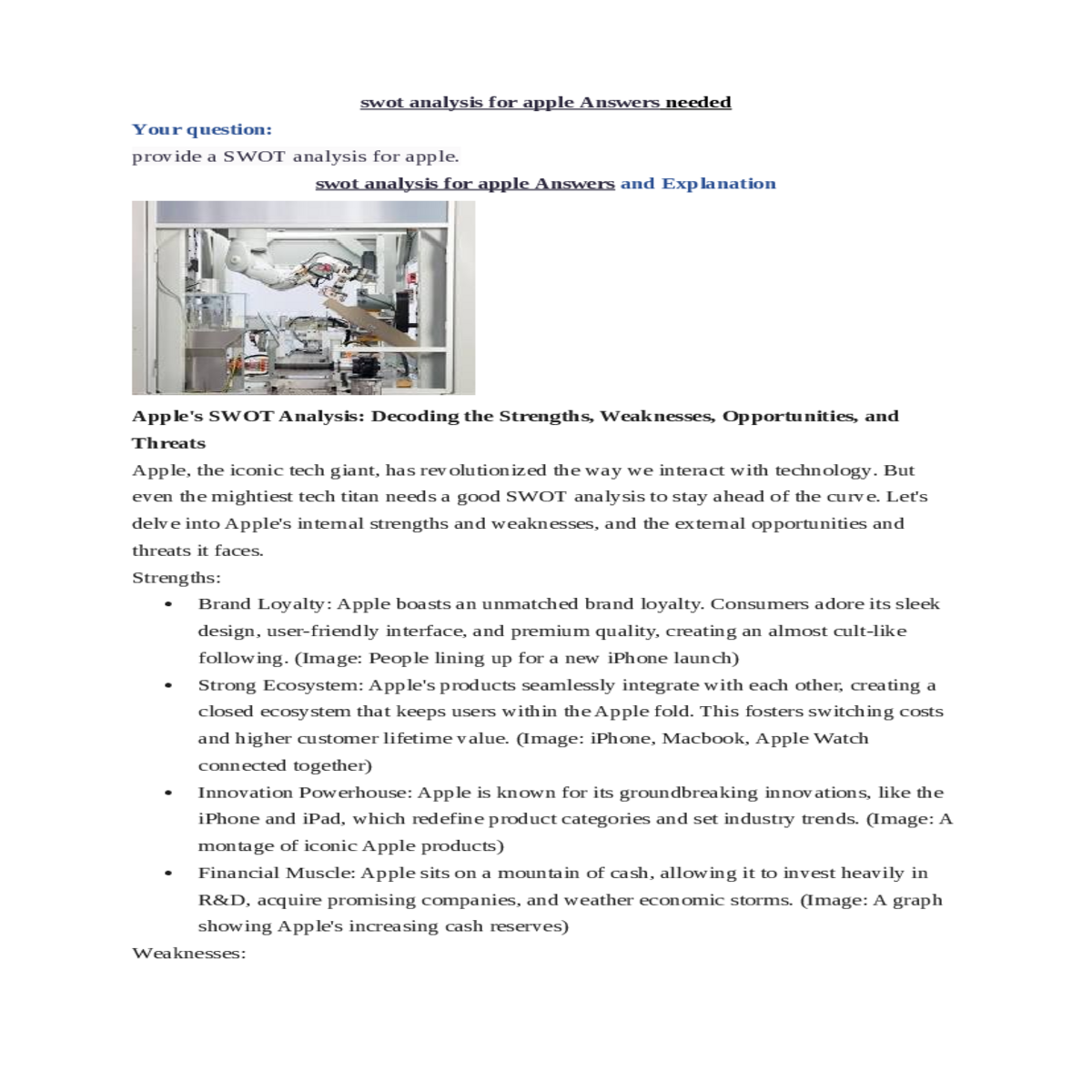 swot analysis for apple answers and explanation