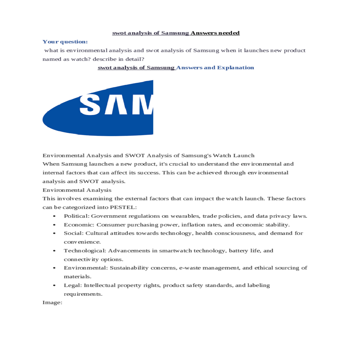 swot analysis of samsung answers and explanation