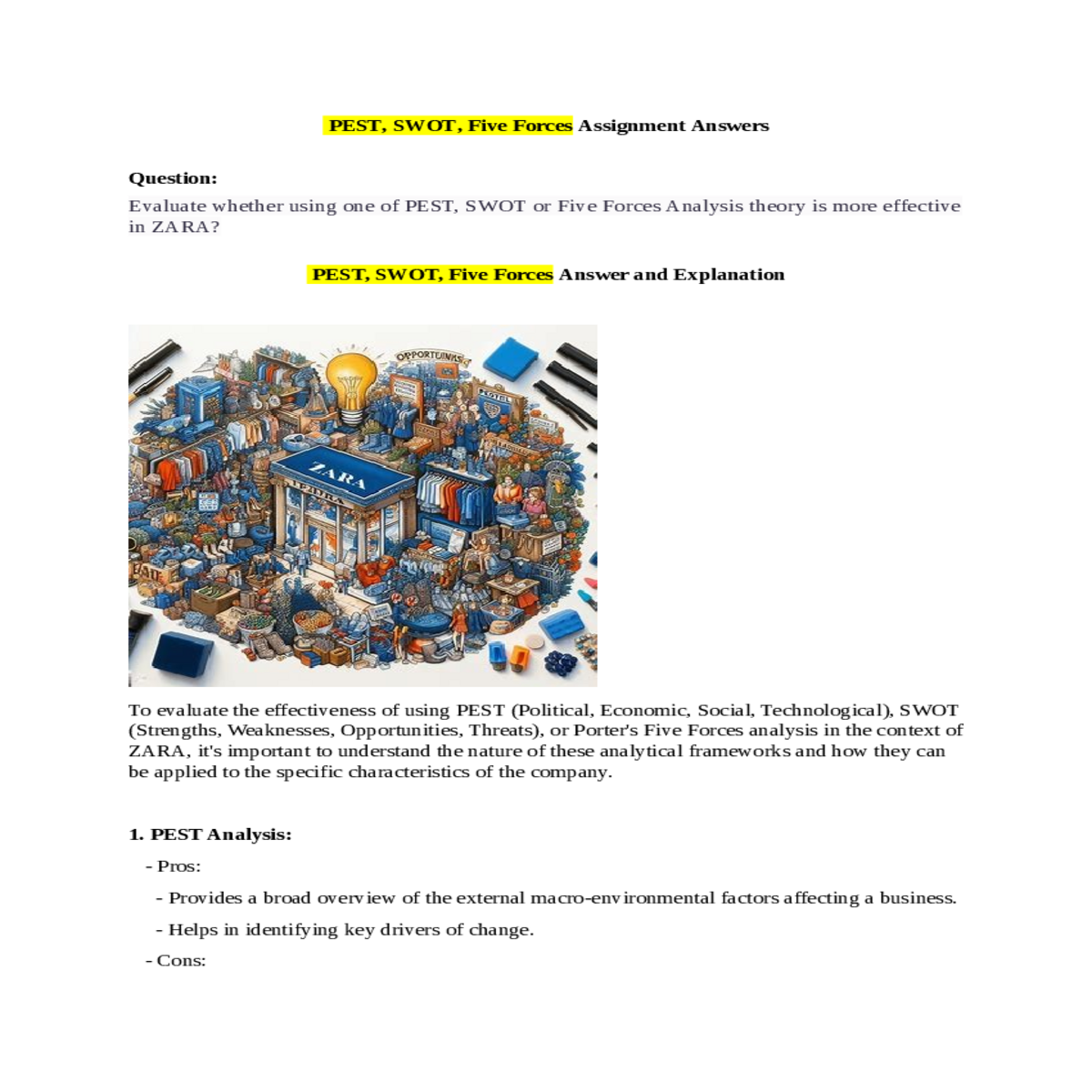 pest swot five forces answer and explanation