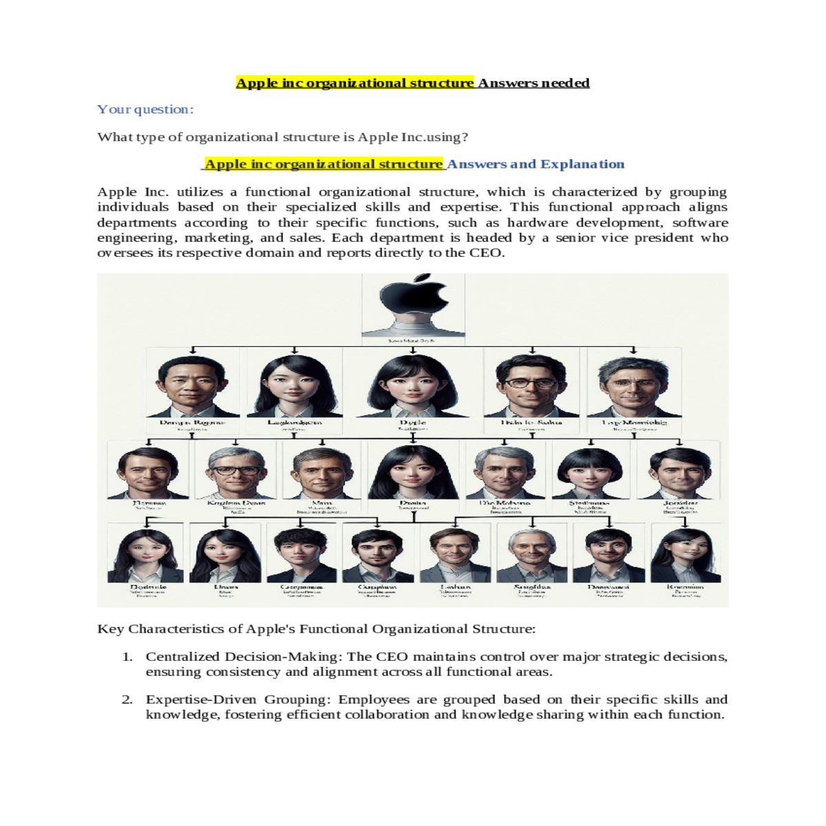 apple inc organizational structure answers needed