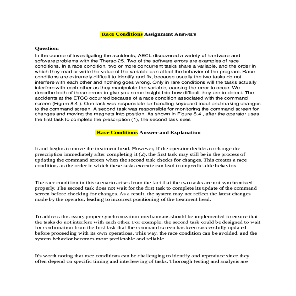 race conditions answer and explanation