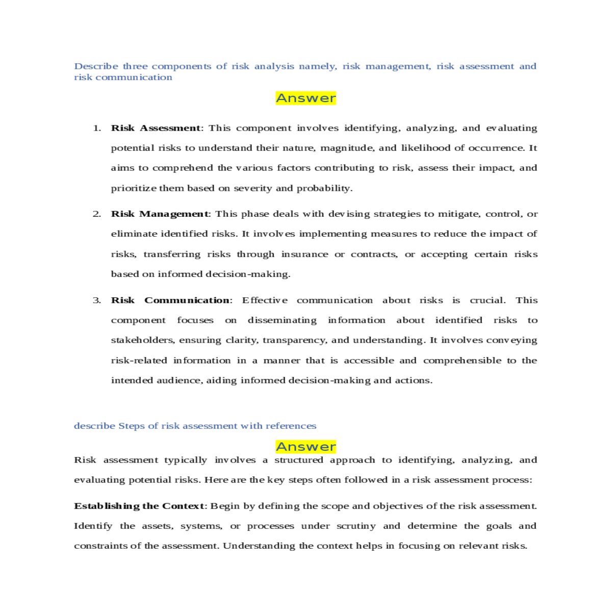 describe steps of risk assessment with references