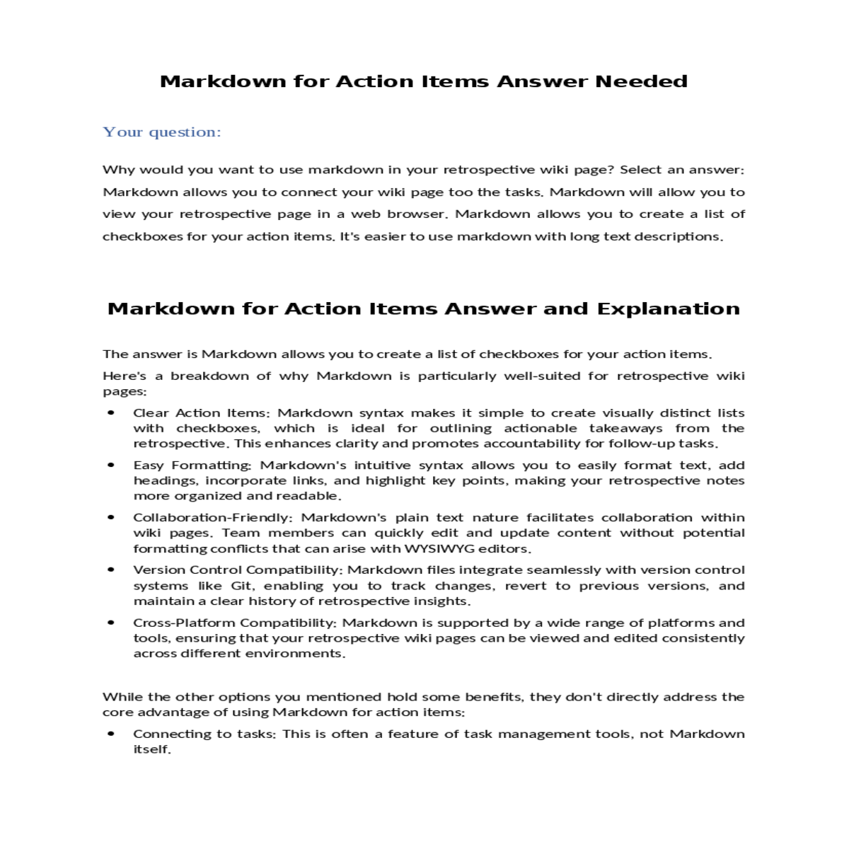 markdown allows you create list checkboxes for your action item