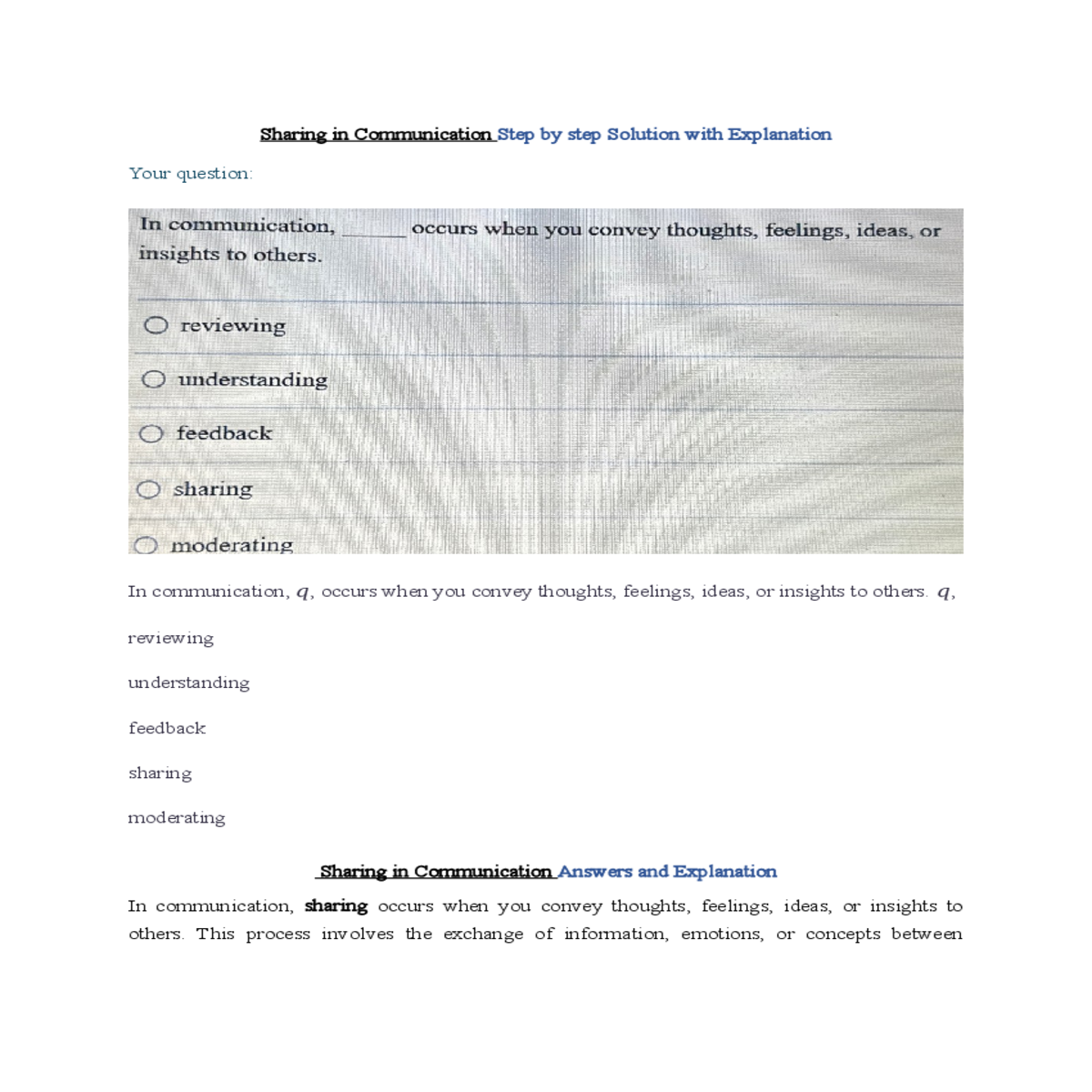 sharing in communication answers and explanation