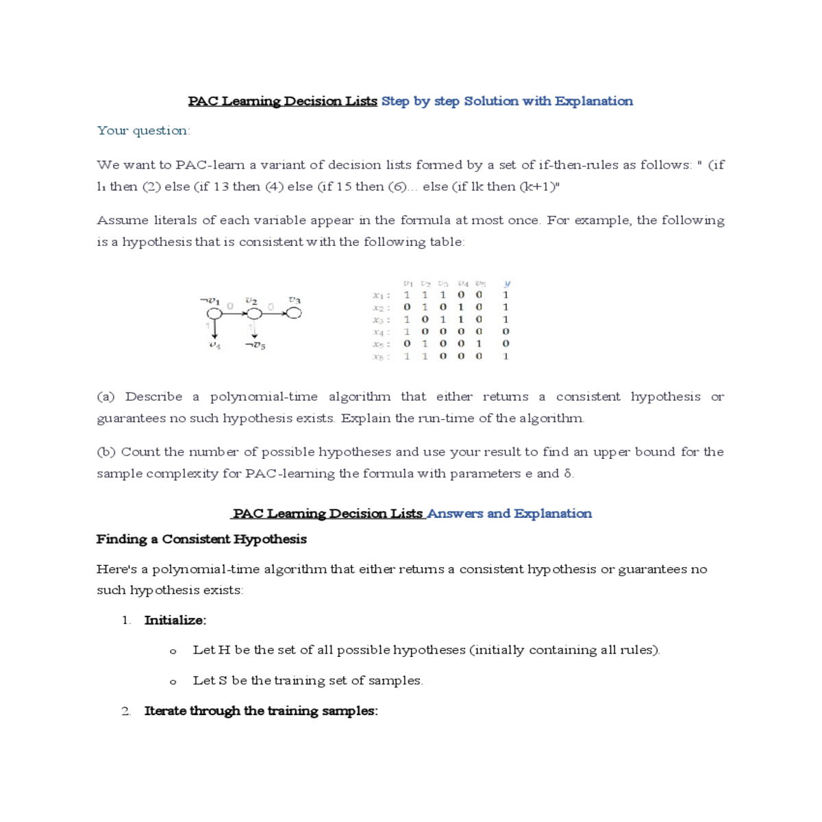 pac learning decision lists answers and explanation